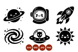 Kawaii Space Black White Icons Graphic by DesignVectx · Creative Fabrica