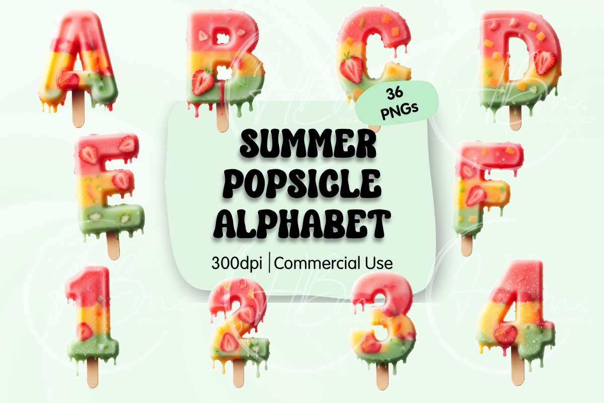 Summer Popsicle Alphabet Clipart PNG Graphic by HBM Clipart · Creative ...