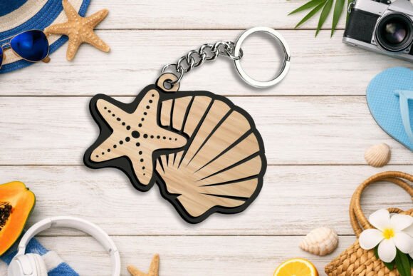Seashell Keychain Gift SVG Laser Ocean · Creative Fabrica