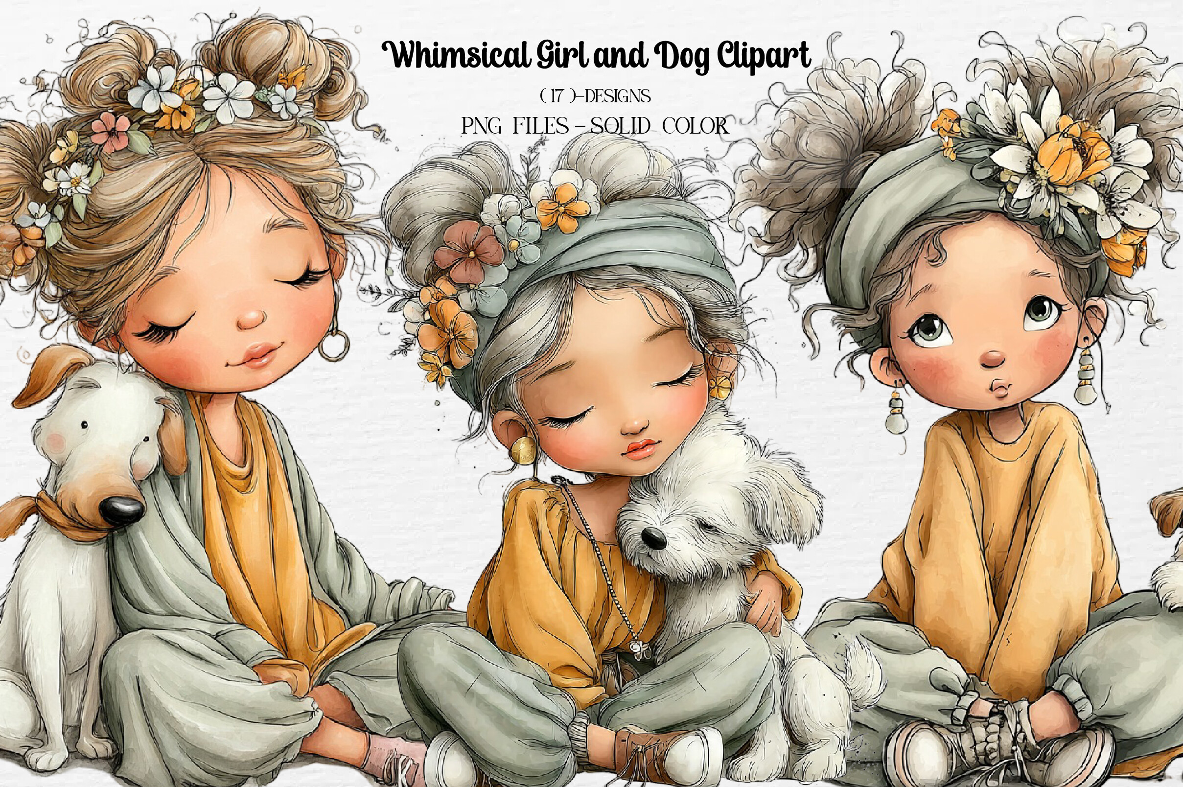 Whimsical Girl and Dog Clipart Graphic by PinkyDesigns · Creative Fabrica