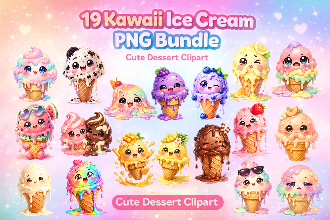 19-Summer-Kawaii-Ice-Cream-PNG-Bundle Graphic by mhmizan · Creative Fabrica