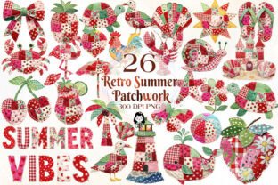 Retro Summer Strawberry Patchwork Bundle Graphic by Cat Lady · Creative ...