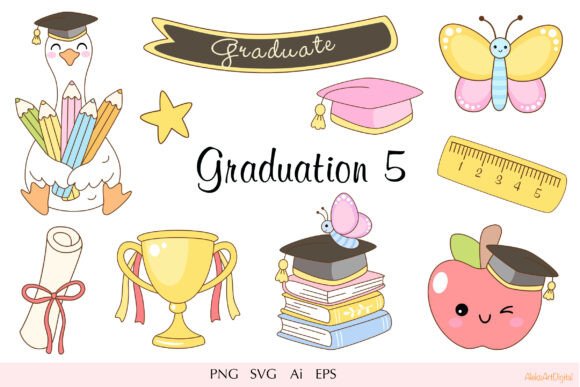 Cute Graduation Clipart Part 6 - School Graphic by AleksArtDigital ...