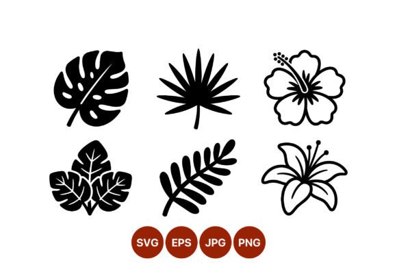 Tropical Leaf and Flower Vector Icons Graphic by DesignVectx · Creative ...