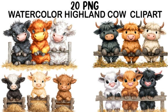Watercolor Highland Cow Clipart Graphic by Design December · Creative ...