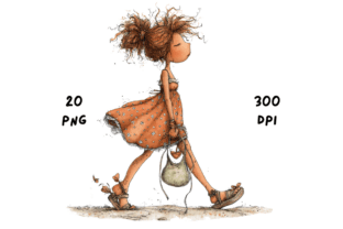 Whimsical Quirky Flip Flop Girl Clipart Graphic by ...
