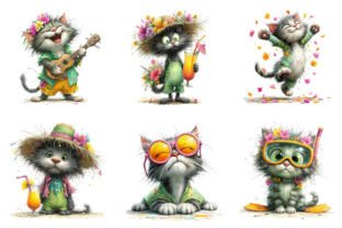 Whimsical Summer Cats Clipart Bundle Graphic by Dream Creation ...