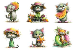 Whimsical Summer Cats Clipart Bundle Graphic by Dream Creation ...