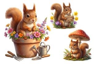 Cute Squirrel Garden Clipart PNG Set Graphic by Hassas Arts · Creative ...