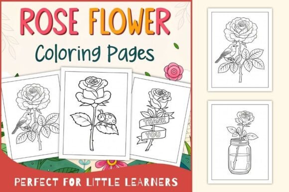 1 Rose Flower Coloring Sheets Designs & Graphics