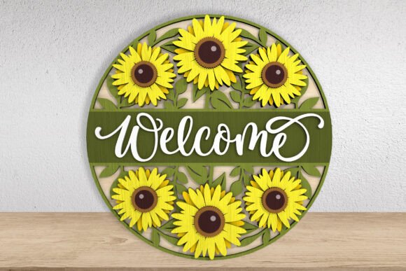 Sunflower Welcome Sign Laser Cut File · Creative Fabrica