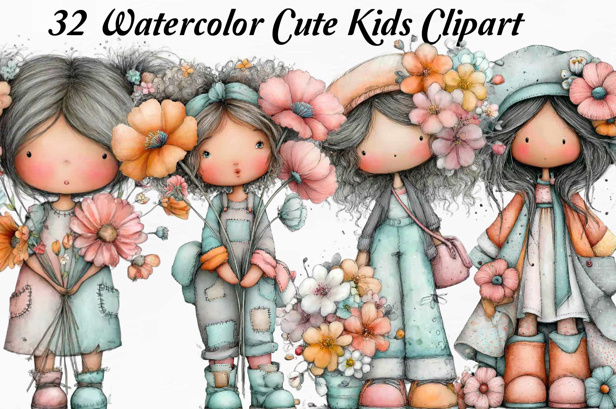 Watercolor Cute Kids Clipart Graphic by BlackDogsMedia · Creative Fabrica