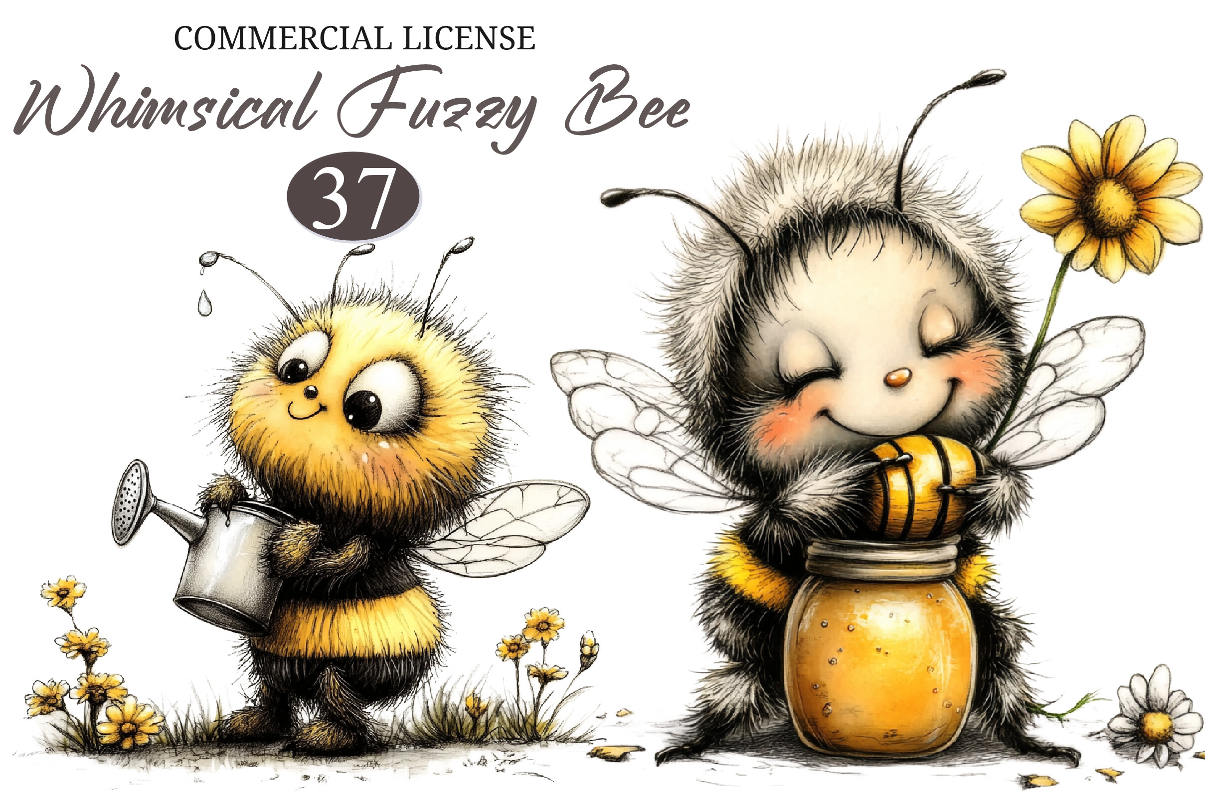 Whimsical Fuzzy Bee PNG Clipart Bundle Graphic by ArtStory · Creative ...