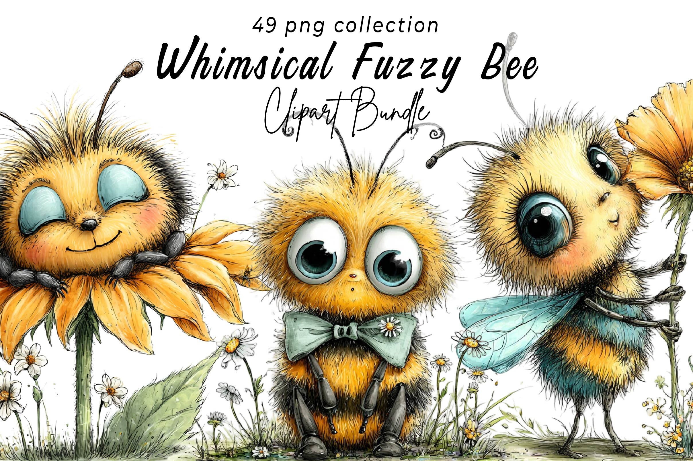 Whimsical Fuzzy Bee PNG Clipart Bundle Graphic by Print Magic ...