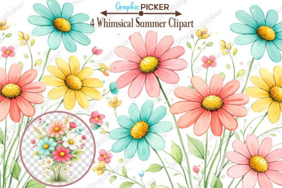 Whimsical Summer Flowers Clipart, Summer Graphic by GraphicPicker ...