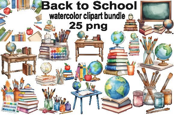 Back to School Watercolor Clipart Bundle Graphic by THE MASTERMIND ...
