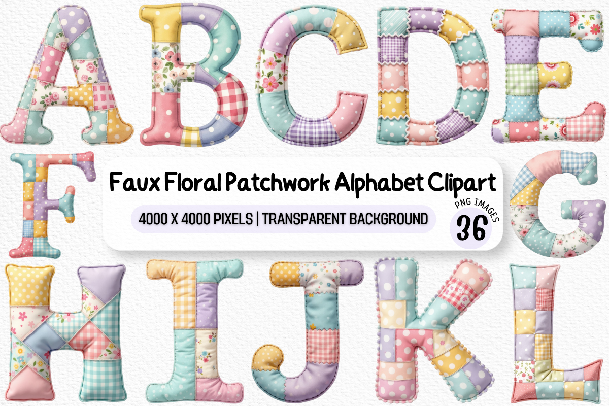 Faux Floral Patchwork Alphabet Clipart Illustration par Marshall ...