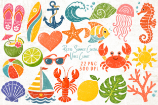 Retro Summer Coastal Vibes Clipart PNG Graphic by Yassou Bouhad ...
