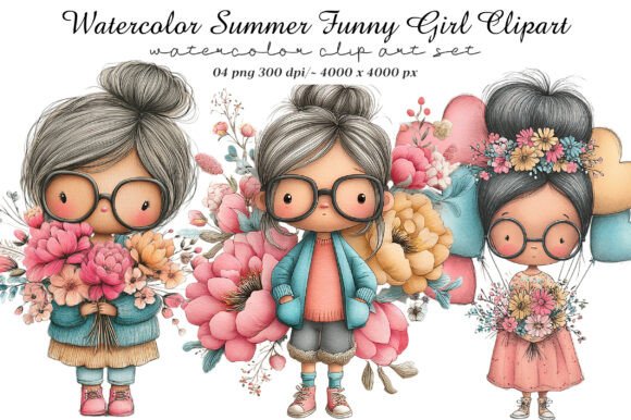 Whimsical Summer Coffee Girl Clipart Graphic by GatewayDesign ...