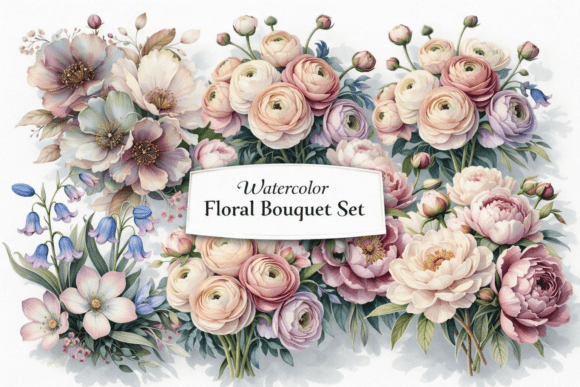 Watercolor Floral Bouquet Set Graphic by Creative Studio 55 · Creative ...