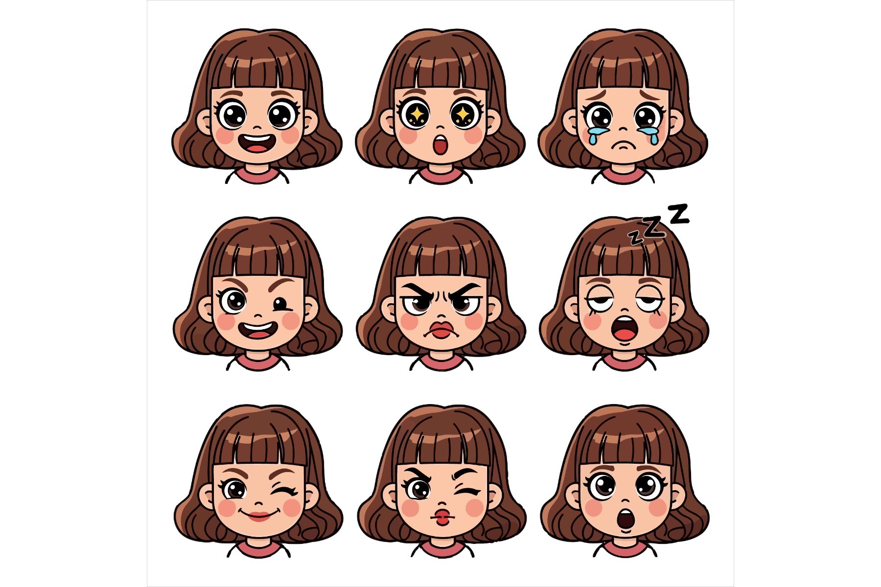Cartoon Girl Facial Expressions Bundle Graphic by Design BLOOM ...