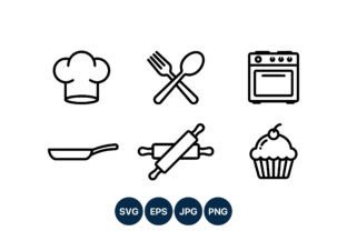 Kitchen Utensils Chef Hat Cooking Icons Graphic by DesignVectx ...
