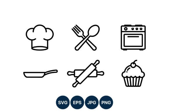 Kitchen Utensils Chef Hat Cooking Icons Graphic by DesignVectx ...