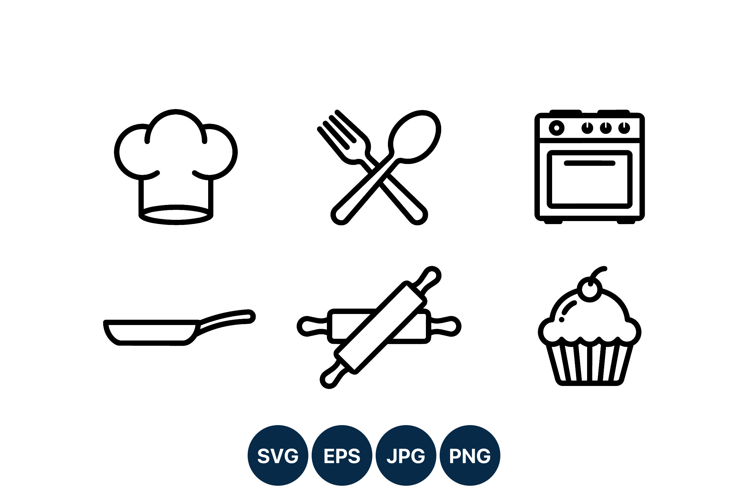 Kitchen Utensils Chef Hat Cooking Icons Graphic by DesignVectx ...