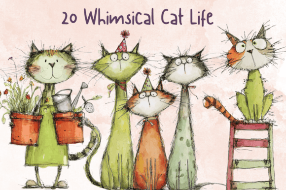 Whimsy Cat Storybook Clipart Set Graphic by giraffecreativestudio ...