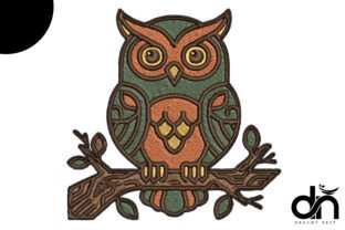 Boho Owl on Branch Embroidery Design · Creative Fabrica
