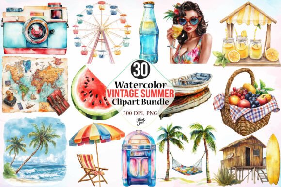 Watercolor Summer Girls Clipart Bundle Graphic by Lazy Panda · Creative ...