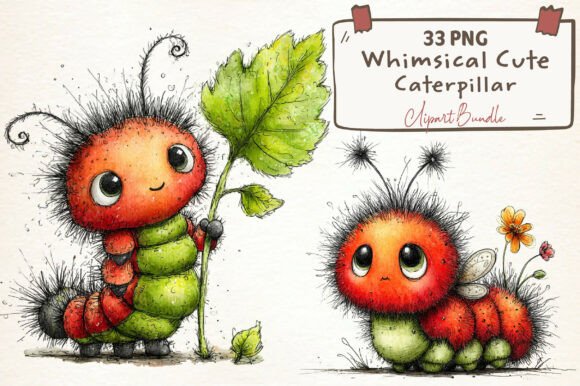 Whimsical Cute Caterpillar PNG Clipart Graphic by Breezy.Lane ...