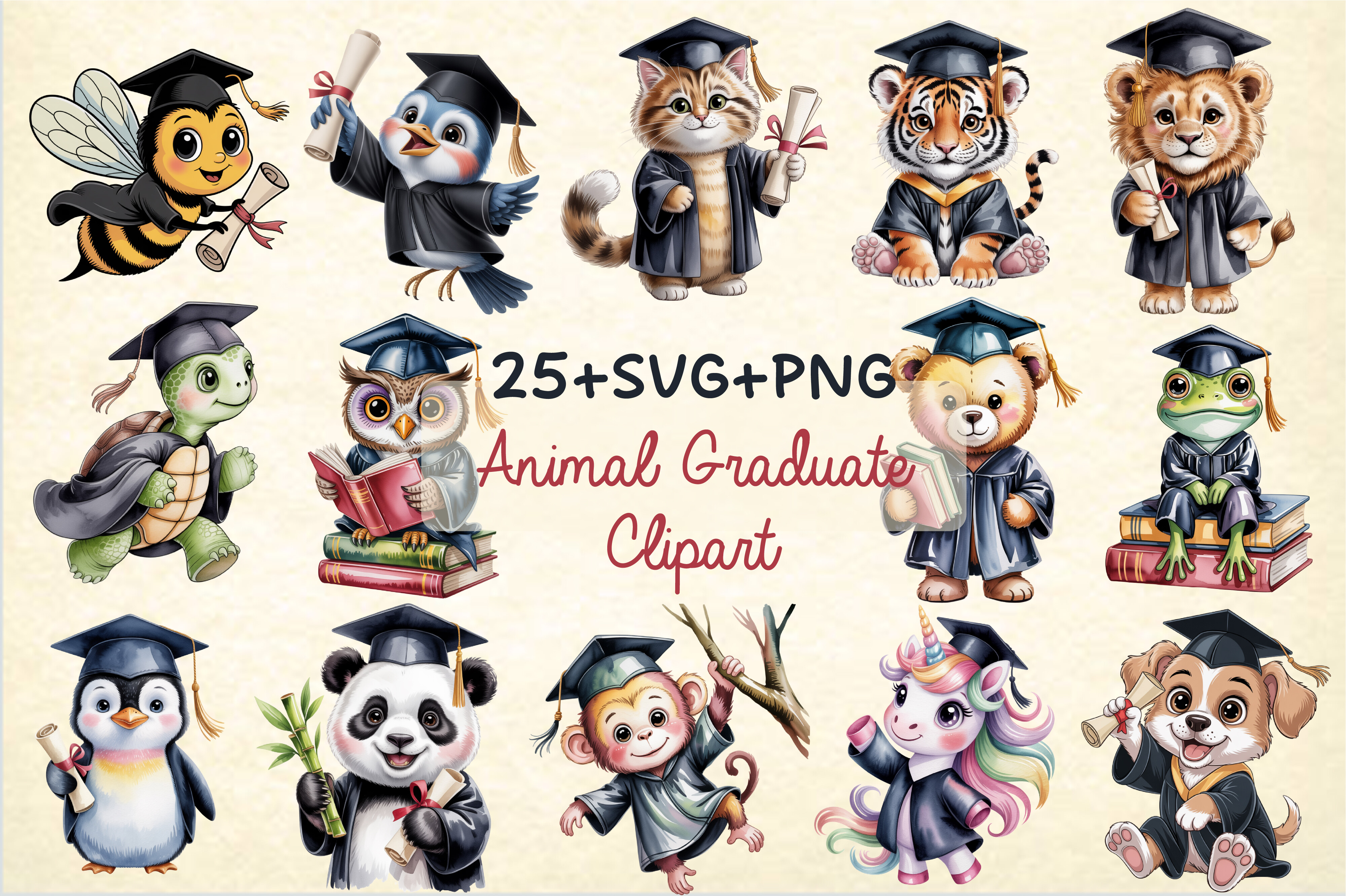 Animal Graduation Clipart 25+ SVG PNG Graphic by lazy kitty · Creative ...