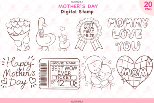 Mother’s Day Digital Stamp, Clip Art Graphic by jiinshui · Creative Fabrica
