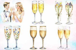 Wedding Couple Champagne Glasses Clipart Graphic by Lazy Panda ...
