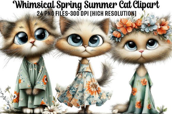 Whimsical Quirky Girl on Summer Clipart Graphic by Creative Print ...