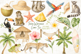 Tropical Watercolor Clipart Set PNG Graphic by Yassou Bouhad · Creative ...