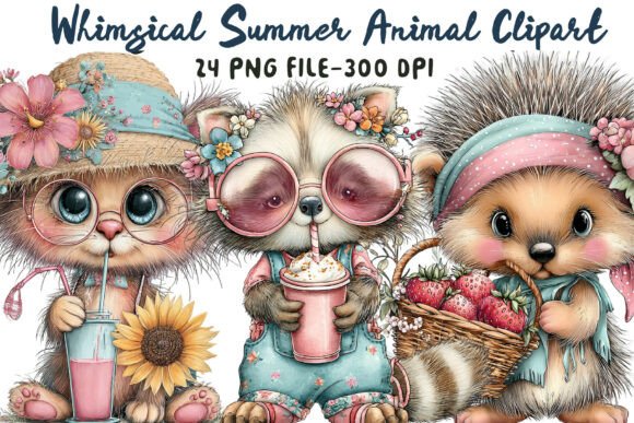 Whimsical Summer Cats Clipart Graphic by LibbyWishes · Creative Fabrica