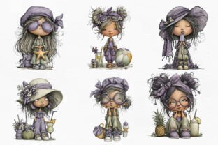 Cute Whimsical Summer Girls Clipart Graphic by BlackDogsMedia ...