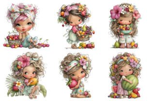Whimsical Summer Fruit Girls Clipart Set Graphic by Daily.Designs ...