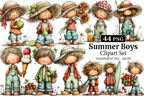 Summer Boys PNG Clipart Set Graphic by KIDS ZONE · Creative Fabrica