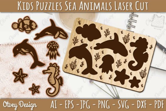 Kids Puzzles Sea Animals Lasercut | Wood · Creative Fabrica