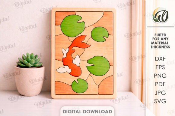 3D Mini Puzzle Decor Laser Cut. Koi Fish · Creative Fabrica
