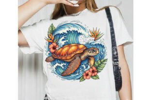 Sea Turtle Ocean Wave Floral PNG Graphic by Vintage Expert · Creative ...