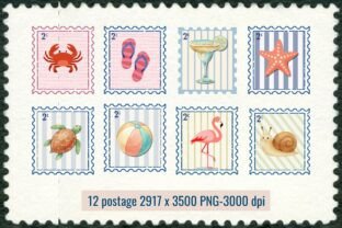 Summer Coastal Postage Stamp Clipart PNG Graphic by Kalilamaurice ...