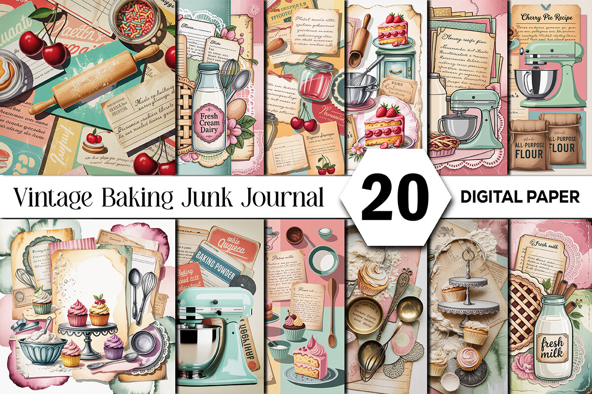 Vintage Baking Junk Journal Backgrounds Graphic by Design Studio 45 ...