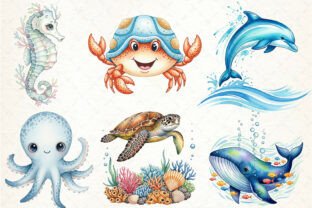 Watercolor Blue Ocean Animals Clipart Graphic by Smart Dream Shop ...