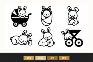 Baby Bunny Icons Black White Graphic by SVGdesigns · Creative Fabrica