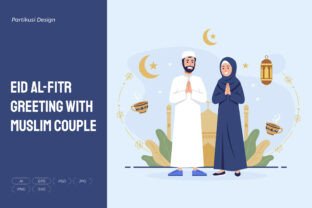 Eid Al-Fitr Greeting with Muslim Couple Graphic by partikusi design ...