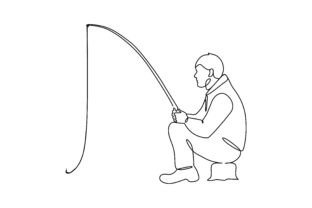 Man Fishing Rod Continuous Linear Graphic by subujayd · Creative Fabrica